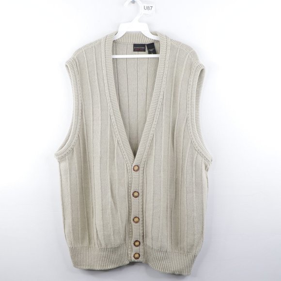 Structure | Sweaters | Vintage Cable Knit Striped Button Sweater Vest ...